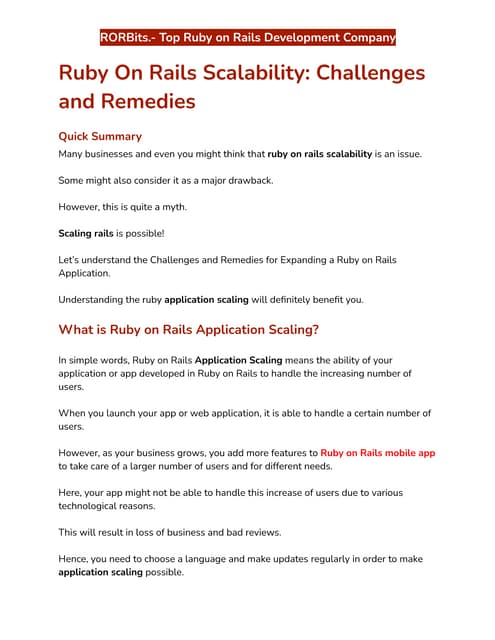 Ruby On Rails Scalability Challenges And Remedies Pdf