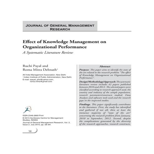 Effect of Knowledge Management on Organizational Performance - A ...