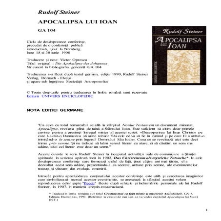 Rudolf Steiner - Apocalipsa lui Ioan | DOC