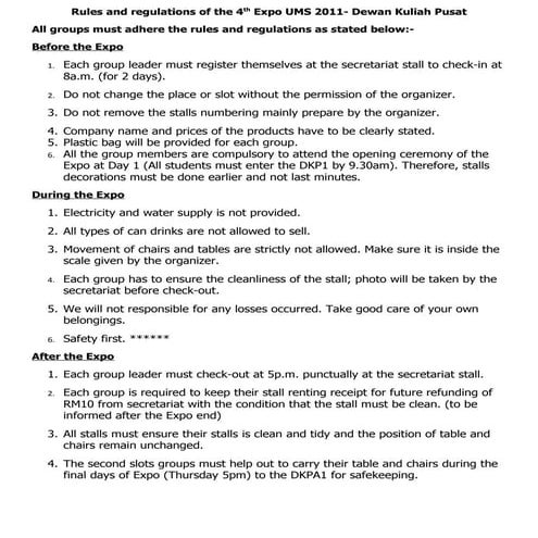 Rules And Regulations Of The 4th Expo UMS 2011 | PDF