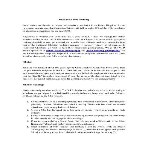 Rules for a sikh wedding | PDF