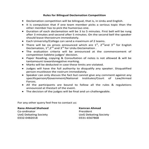 Rules for bilingual debate competition. (uog debating society) | DOCX
