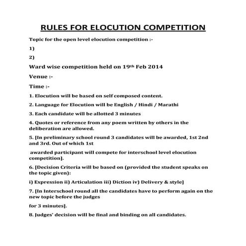 Rules for elocution competition | DOCX