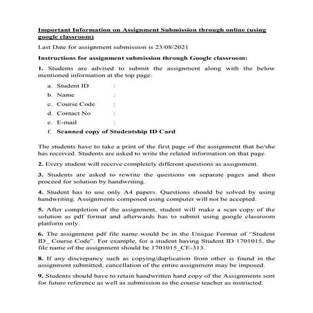 Rules for submission of assignment | PDF | Homework and Study | Education