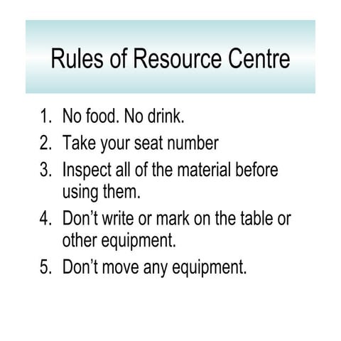 Rules of resources centre | PPT