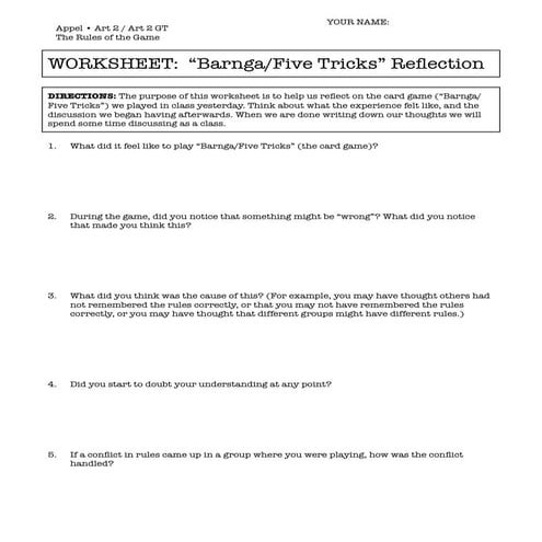 Rules of the game worksheet | PDF