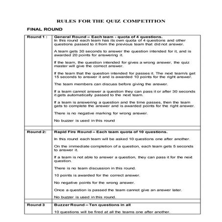 Rulies for quiz competition | DOCX