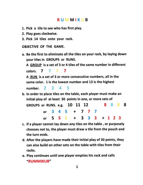 Rummikub Rules | PPT