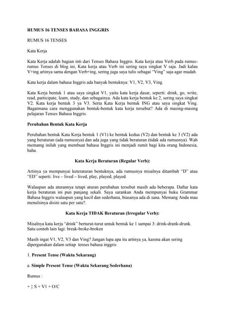 16 rumus english tenses secara singkat untuk dipelajari | PDF