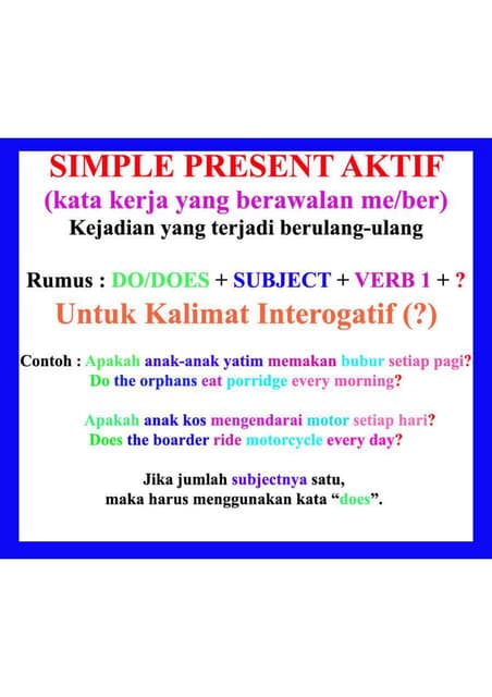 Rumus Simple Present Aktif Continuous untuk Kalimat Interogatif | PDF