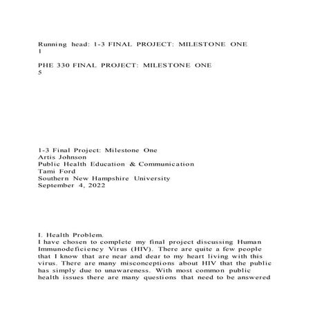 Running head 1-3 FINAL PROJECT MILESTONE ONE | DOCX