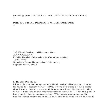 Running head 1-3 FINAL PROJECT MILESTONE ONE .docx