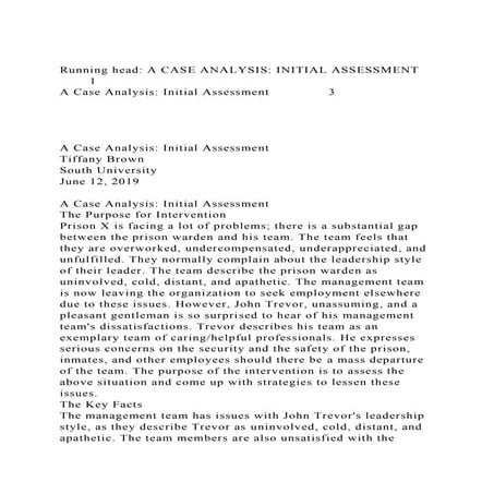 Running head A CASE ANALYSIS INITIAL ASSESSMENT 1A Case Analy.docx