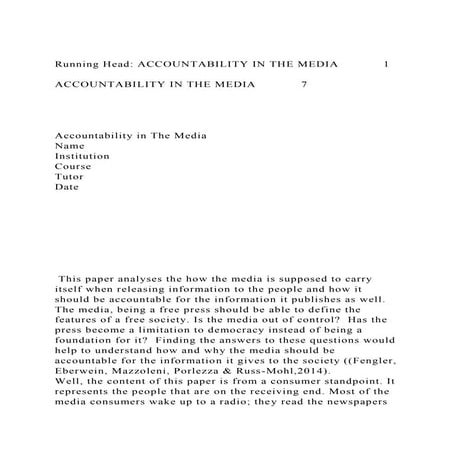 Running Head ACCOUNTABILITY IN THE MEDIA1ACCOUNTABILITY IN .docx