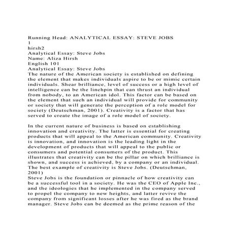 Running Head ANALYTICAL ESSAY STEVE JOBS .docx