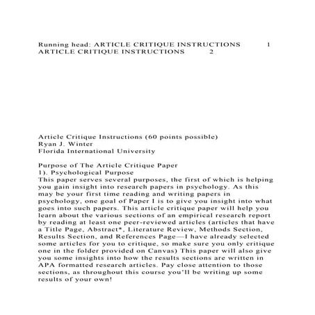 Running head ARTICLE CRITIQUE INSTRUCTIONS1ARTICLE CRITIQUE I.docx