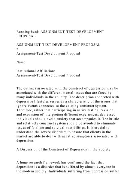 Running Head Assignment Test Development Proposal Docx
