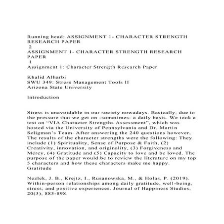 Running head ASSIGNMENT 1- CHARACTER STRENGTH RESEARCH PAPER .docx | Mental Health | Diseases ...