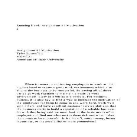 Running Head Assignment #1 Motivation .docx