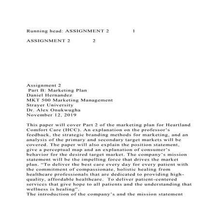 Running Head Assignment 21assignment 22 Docx