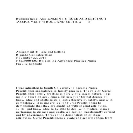 Running Head Assignment 4 Role And Setting1 Assignment 4 Rol Docx
