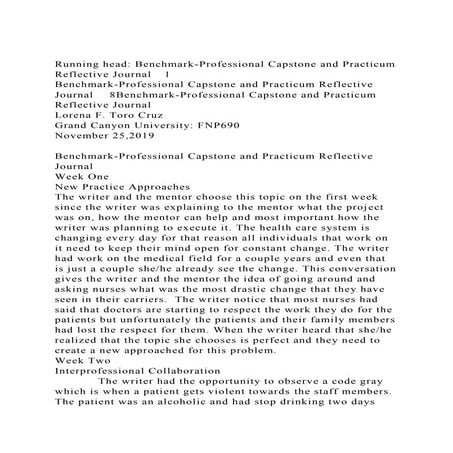 Running head Benchmark-Professional Capstone and Practicum Reflec.docx
