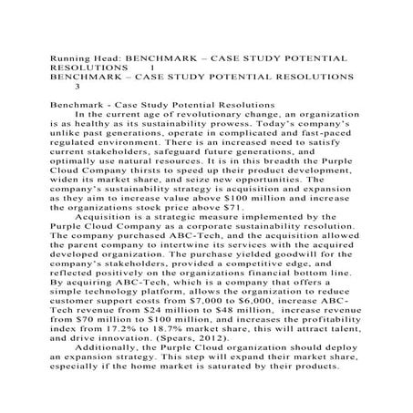 Running Head BENCHMARK – CASE STUDY POTENTIAL RESOLUTIONS1BENC.docx | Cloud Computing | Internet