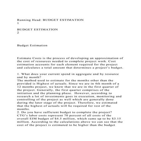 Running Head BUDGET ESTIMATION .docx