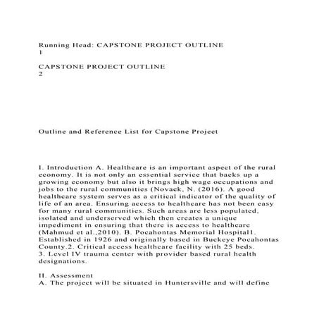 Running Head CAPSTONE PROJECT OUTLINE1CAPSTONE PROJECT OUTL.docx