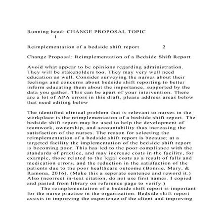 Running head CHANGE PROPOSAL TOPIC1Reimplementation of .docx
