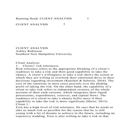 Running Head CLIENT ANALYSIS1CLIENT ANALYSIS 7.docx