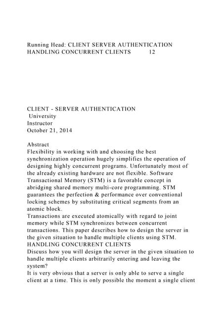 Running Head Client Server Authenticationhandling Concurrent Cldocx