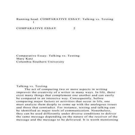Running head COMPARATIVE ESSAY Talking vs. Texting 1COMPAR.docx