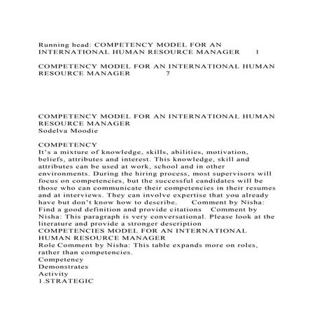 Running head COMPETENCY MODEL FOR AN INTERNATIONAL HUMAN RESOURCE.docx