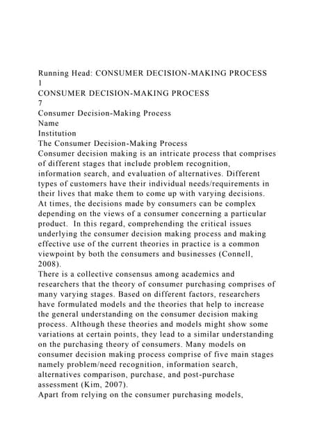 Consumer Decision Making ProcessThe consumer decision making is .docx