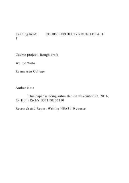 Running head COURSE PROJECT- ROUGH DRAFT .docx Running head COURSE PROJECT- ROUGH DRAFT .docx