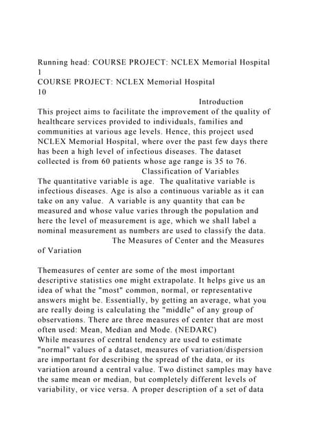 Running head COURSE PROJECT NCLEX Memorial Hospital .docx Running head COURSE PROJECT NCLEX Memorial Hospital .docx