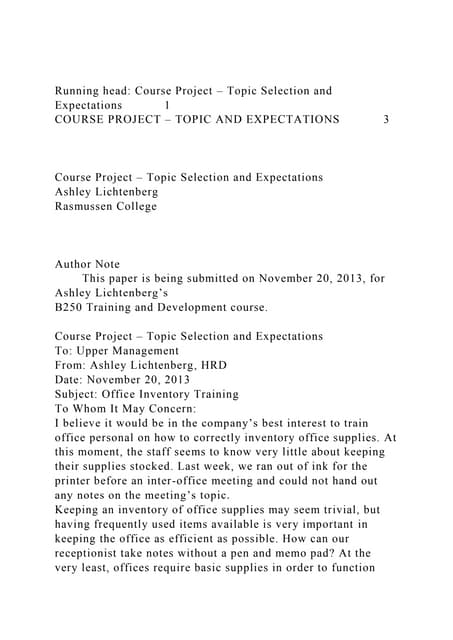Running head Course Project – Topic Selection and Expectations .docx Running head Course Project – Topic Selection and Expectations .docx