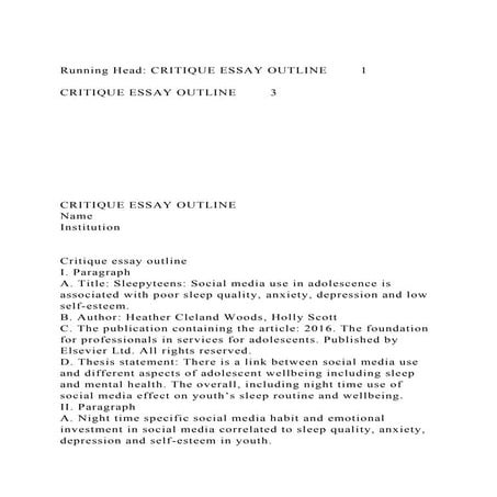 Running Head CRITIQUE ESSAY OUTLINE1CRITIQUE ESSAY OUTLINE.docx