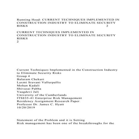 Running Head CURRENT TECHNIQUES IMPLEMENTED IN CONSTRUCTION INDUS.docx