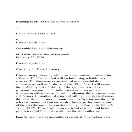 Running head DATA ANALYSIS PLAN 1DATA ANALYSIS PLAN.docx