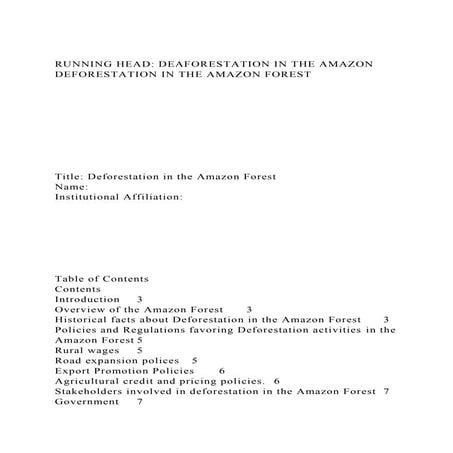 RUNNING HEAD DEAFORESTATION IN THE AMAZON DEFORESTATION IN THE .docx