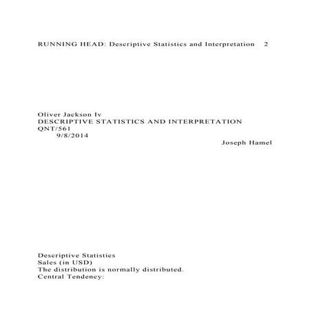 RUNNING HEAD Descriptive Statistics and Interpretation 2.docx