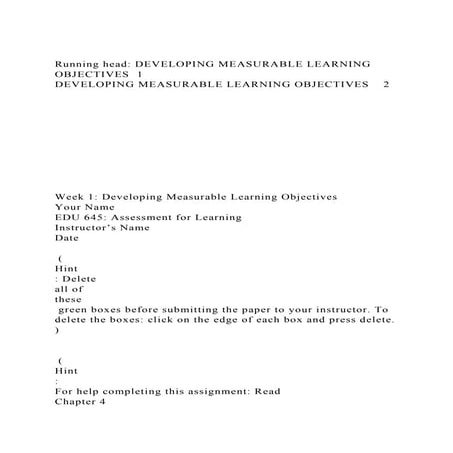 Running head DEVELOPING MEASURABLE LEARNING OBJECTIVES1DEVEL.docx