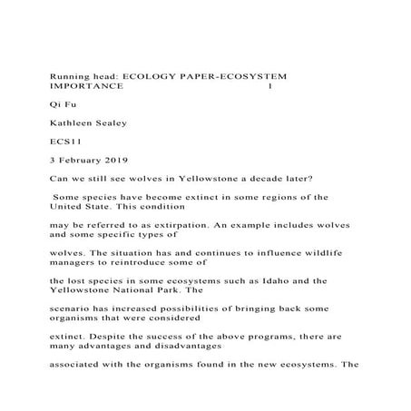 Running head ECOLOGY PAPER-ECOSYSTEM IMPORTANCE .docx