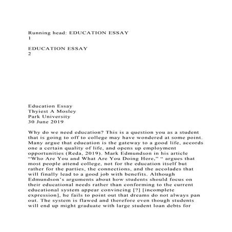 Running head EDUCATION ESSAY .docx