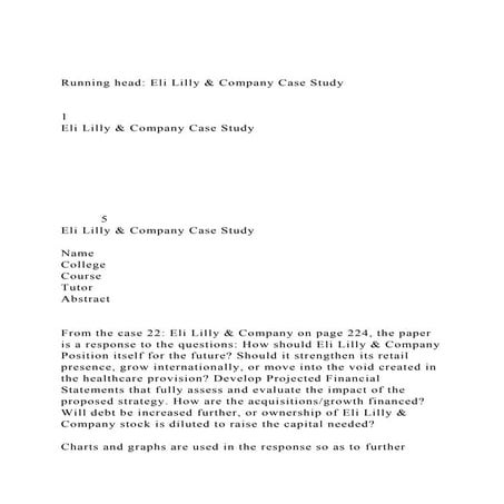 Running head Eli Lilly & Company Case Study1Eli Lilly &.docx