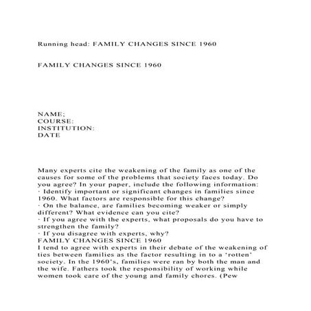 Running head FAMILY CHANGES SINCE 1960FAMILY CHANGES SINCE .docx