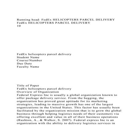 Running head FedEx HELICOPTERS PARCEL DELIVERYFedEx HELICOPTERS.docx