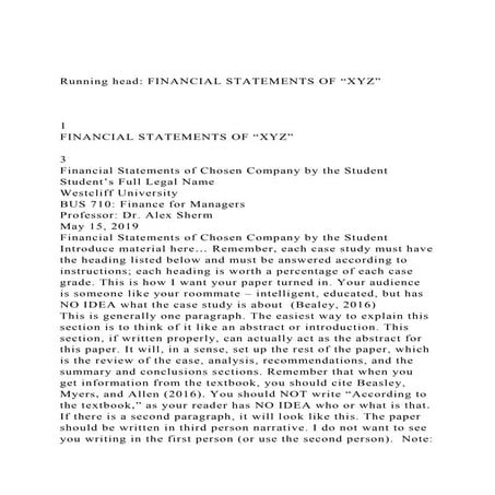 Running head FINANCIAL STATEMENTS OF XYZ”1FINANCIAL .docx